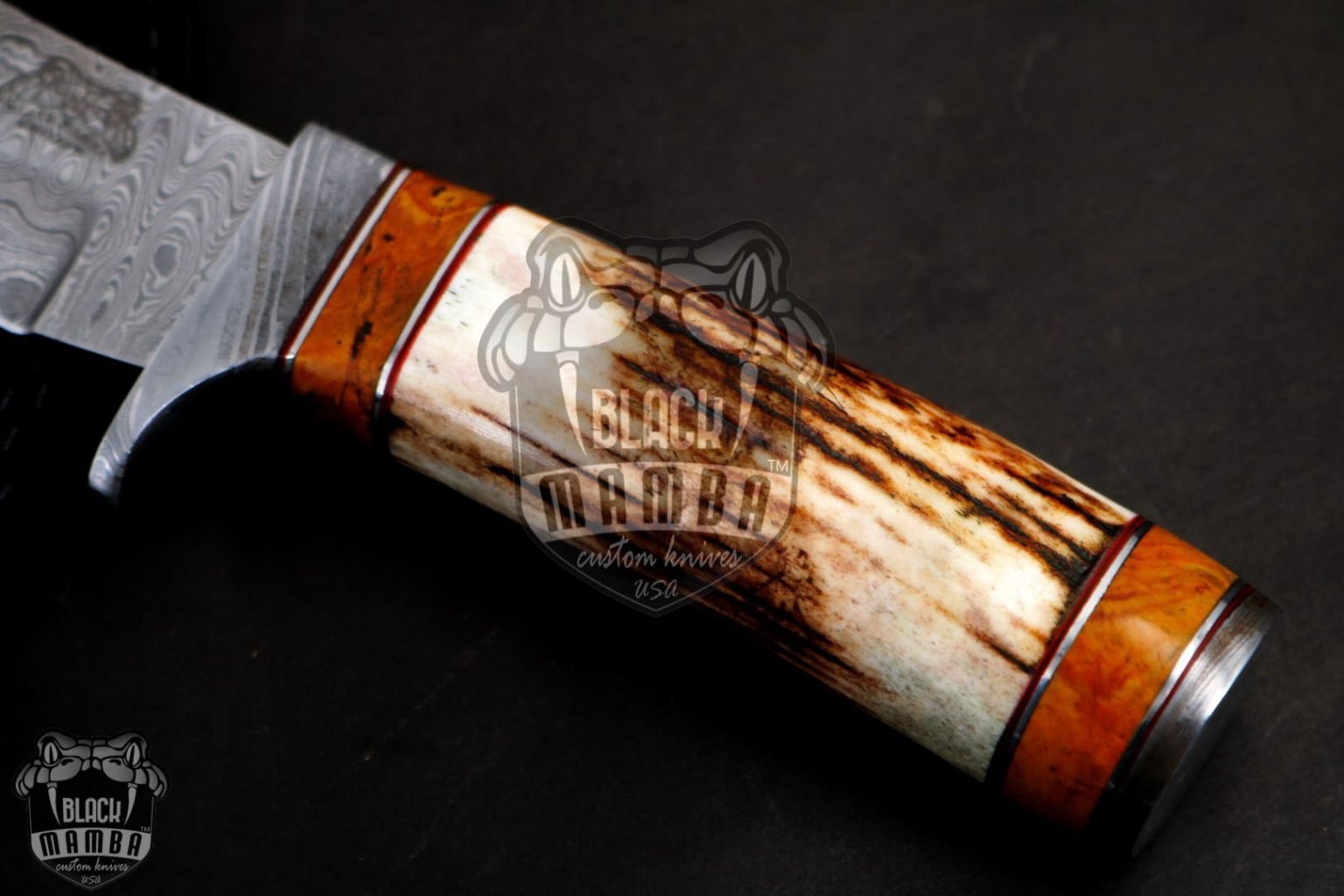 BMK-111-b-c PERSIAN YUMA Deer Antler Damascus knife Brown Calcite