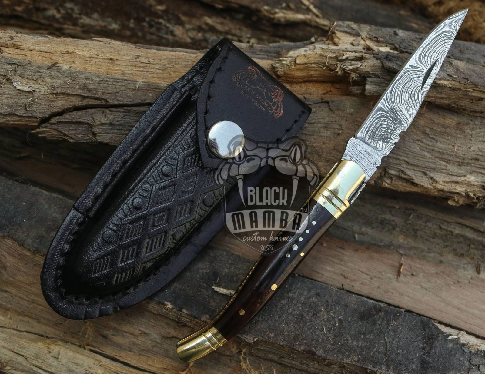 BMK-502 Caremel 4 Inches Closed Damascus Laguiole Knife Handmade