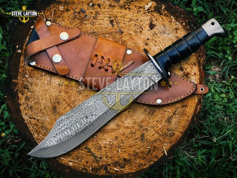 BMK-150 Yakushima Knife 12″ LONG 7″BLADE” Damascus Bowie
