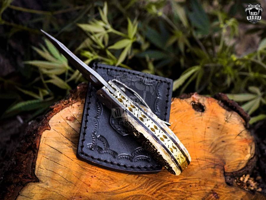 Custom Handmade Damascus tortoise shell Handle folding Knife