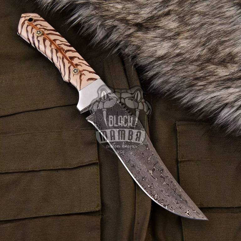Bmk-2232 Nile crocodile handmade hunting knife 11 inches long Damascus Blade - Black Mamba™ Knives